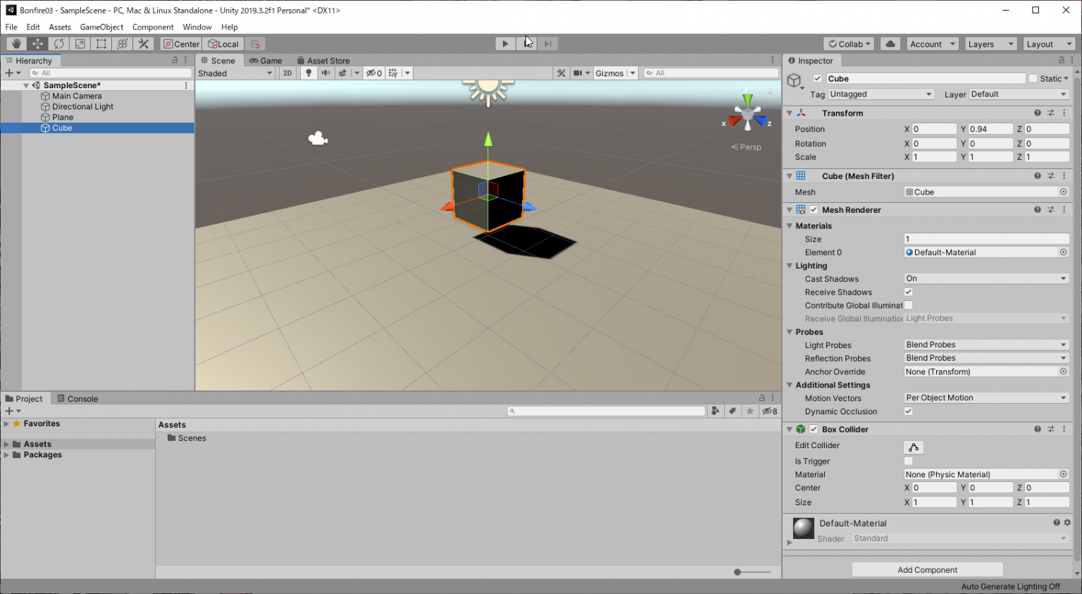 周回遅れのゲーム工房 – Unity の画面